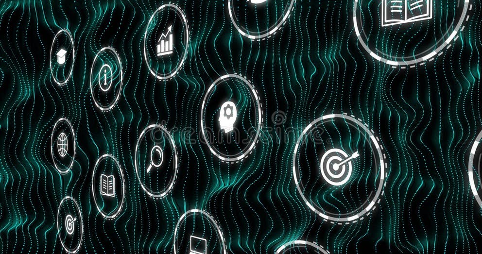 Image of Data and Communication Icons Processing Over Network of Blue ...