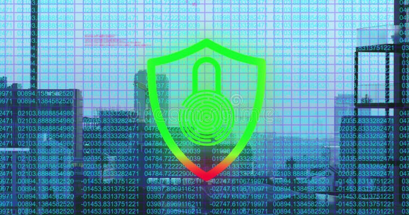 Image of Data and Flashing Red and Green Padlock and Shield Icon Over ...