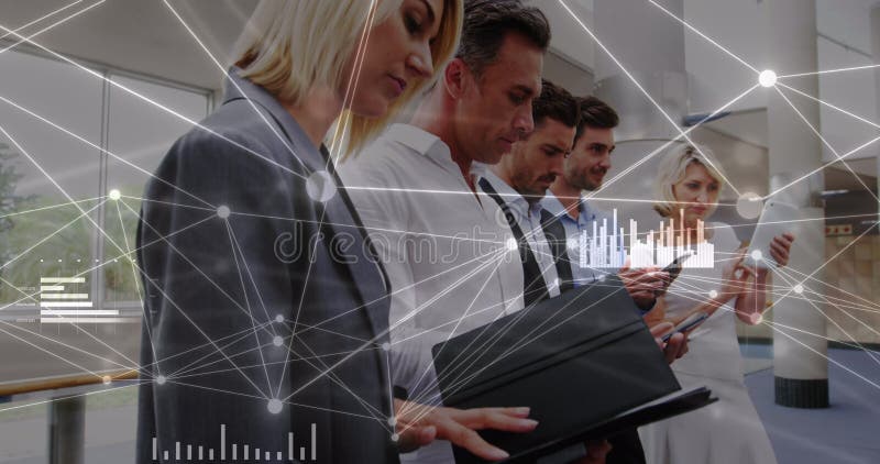 Image of Data and Network of Connections Over Diverse Businesspeople ...