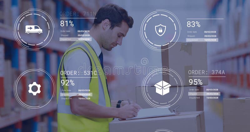 Image of Data Processing Against Caucasian Male Supervisor Writing on ...