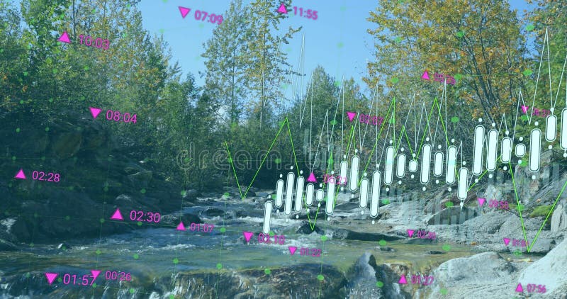 Image of Data Processing Against Landscape with Trees and River Stock ...