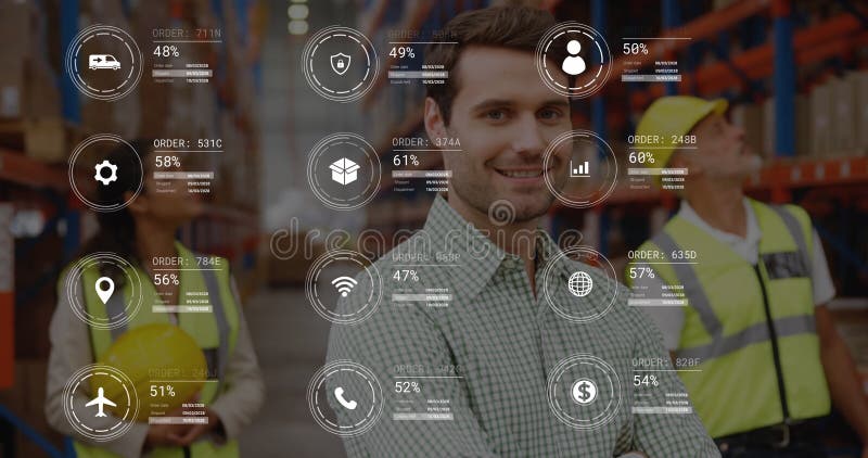 Image of Data Processing Against Portrait of Caucasian Male Supervisor ...