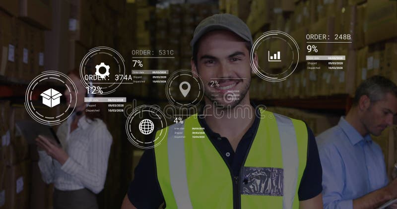 Image of Data Processing Against Portrait of Caucasian Male Worker ...