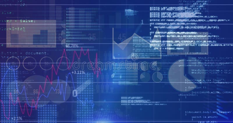 Image of Data Processing on Blue Background Stock Image - Image of ...