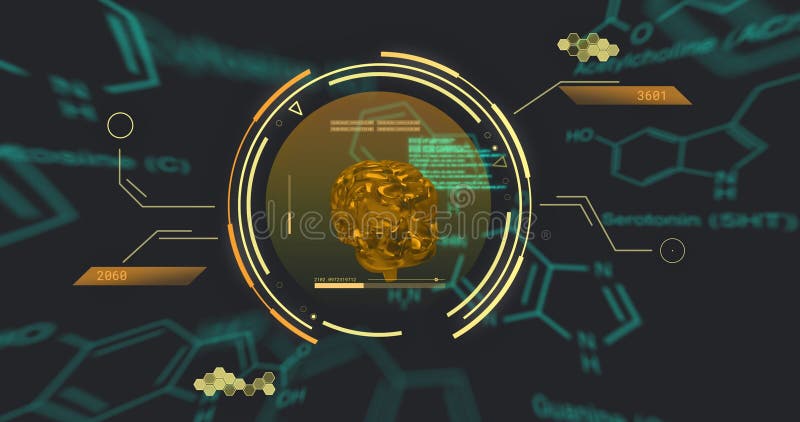 Image of Data Processing and Brain on Gray Background Stock ...