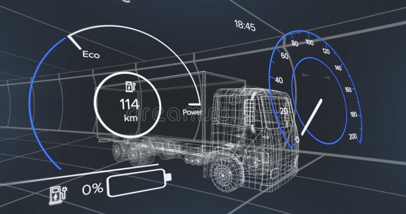Image of Data Processing and Car Panel with Lorry on Black Background ...