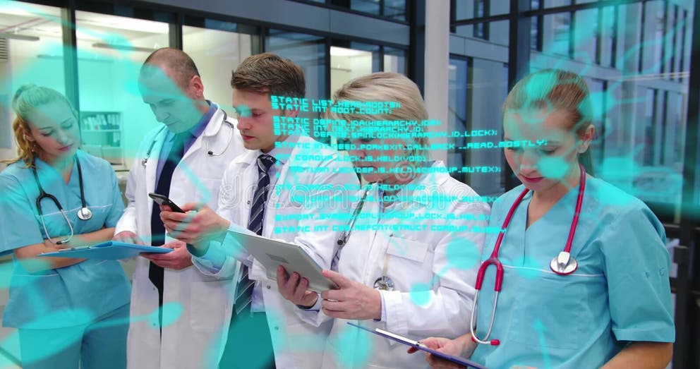 Image of Data Processing and Chemical Formula Over Caucasian Doctors ...