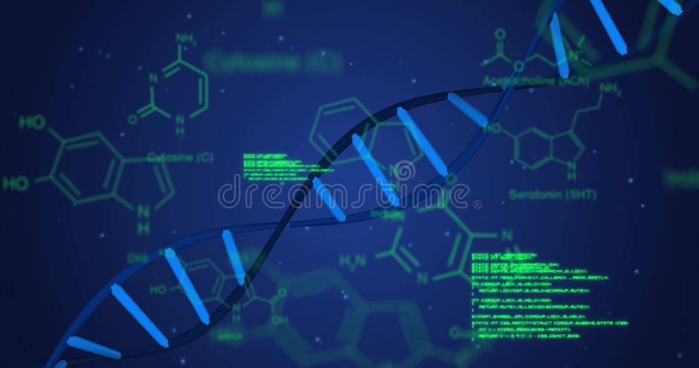 Image of Data Processing and Chemical Formula Over Dna Strand Stock ...