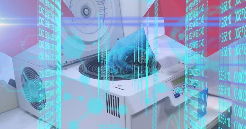 Image of Data Processing and Chemical Formula Over Scientist in Lab ...
