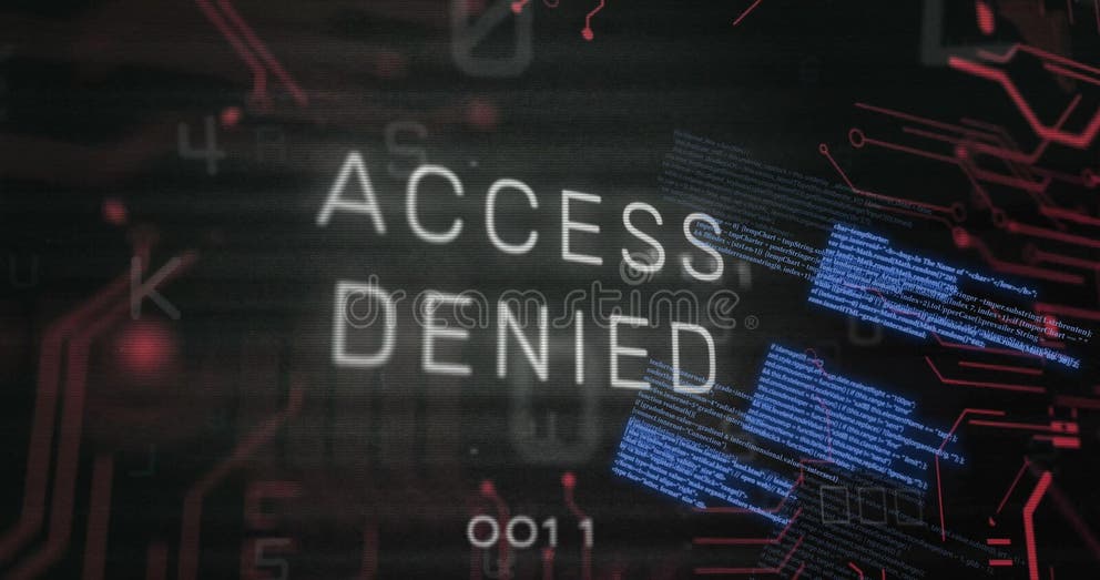 Image of Data Processing and Computer Circuit Board with Access Denied on Black Background Stock ...