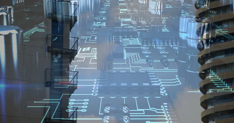Image of Data Processing on Computer Circuit Board Over Modern Office ...