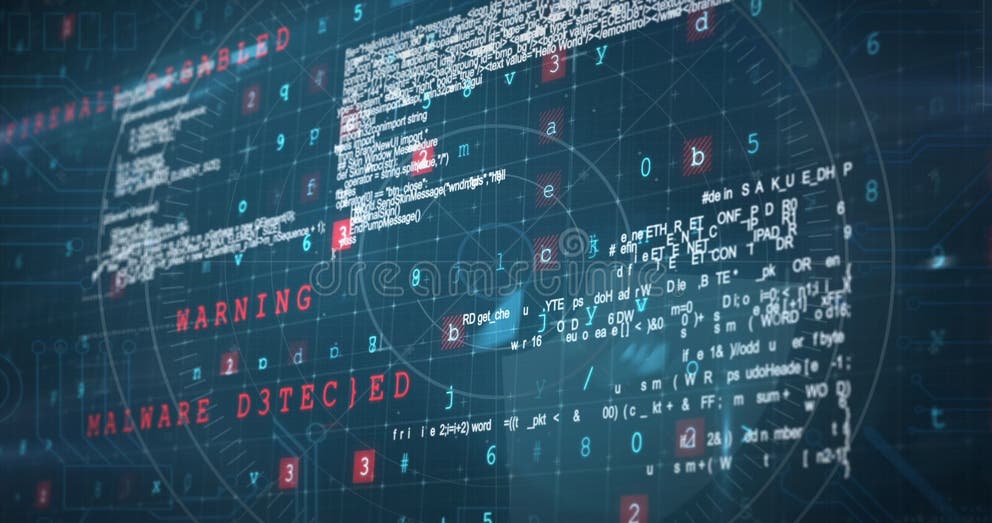 Image of Data Processing with Cyber Attack Warning Text and Scope Scanning Stock Image - Image ...