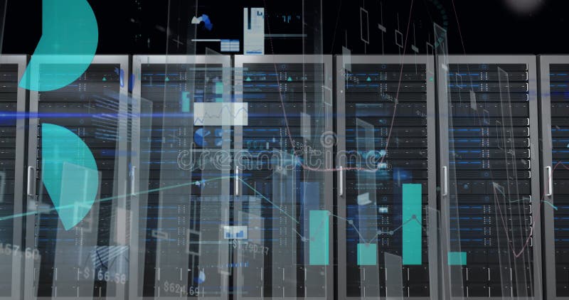 Image of Data Processing and Diagram Over Server Room Stock Image ...