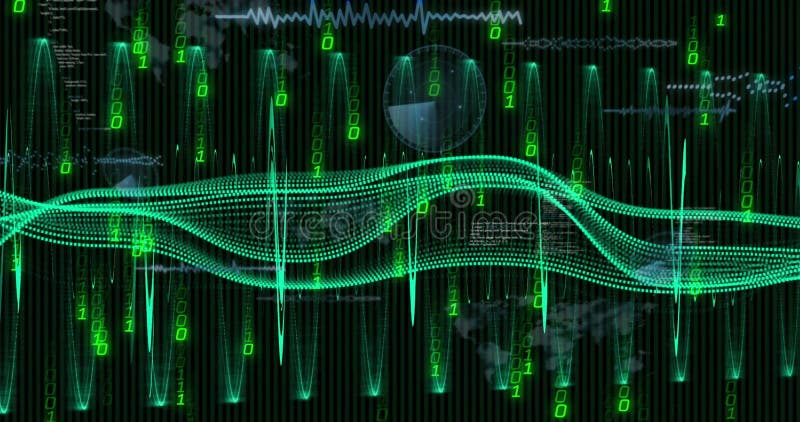 Image Of Data Processing And Diagrams Over Binary Coding Stock