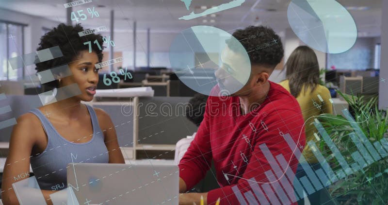 Image of Data Processing and Diagrams Over Biracial Colleagues ...