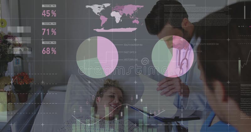 Image of Data Processing and Diagrams Over Caucasian Doctors with ...