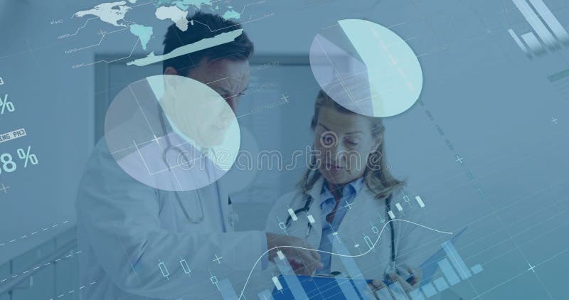 Image of Data Processing and Diagrams Over Caucasian Doctors Talking in ...