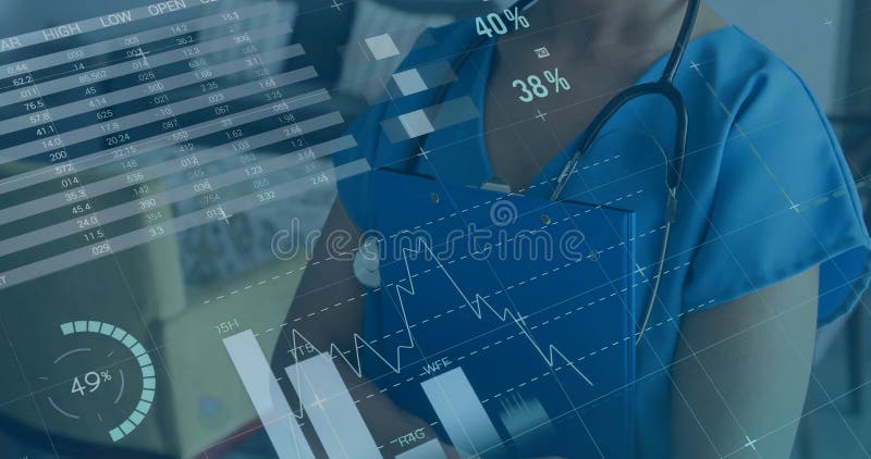 Image of Data Processing and Diagrams Over Caucasian Female Doctor ...