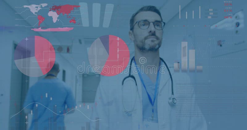 Image of Data Processing and Diagrams Over Caucasian Male Doctor ...