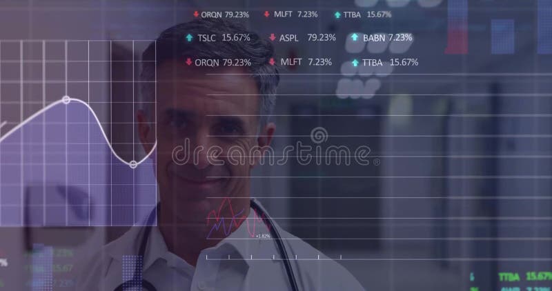 Image of Data Processing and Diagrams Over Caucasian Male Doctor ...