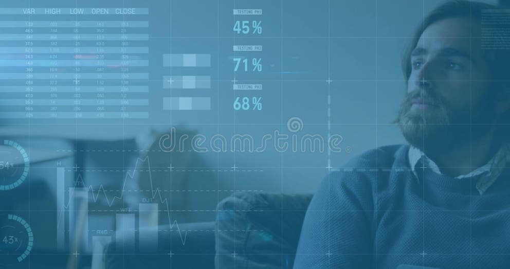 Image of Data Processing and Diagrams Over Caucasian Man Thinking Stock ...