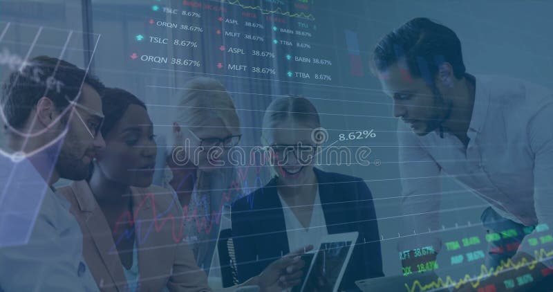 Image of Data Processing and Diagrams Over Diverse Business People ...