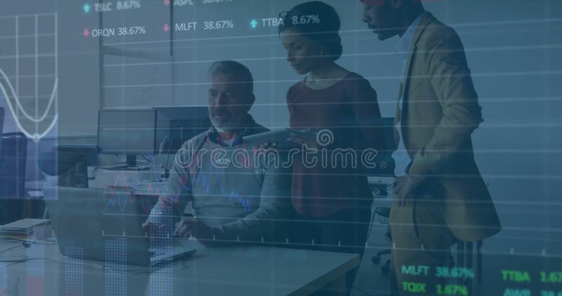 Image of Data Processing and Diagrams Over Diverse Business People ...