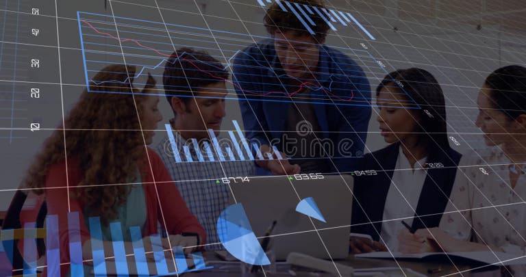 Image of Data Processing and Diagrams Over Diverse Business People ...