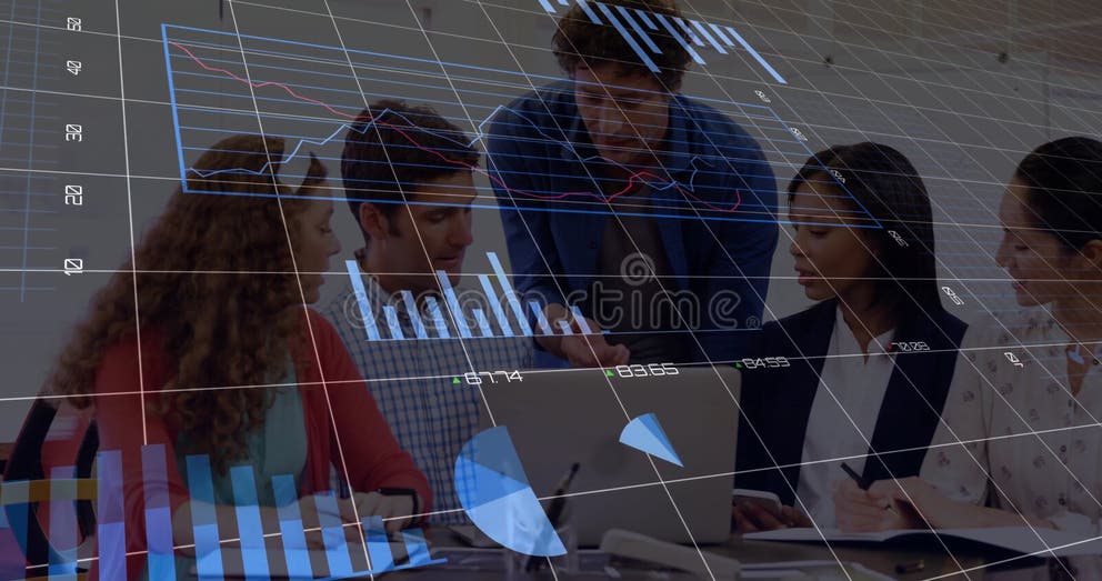 Image of Data Processing and Diagrams Over Diverse Business People ...