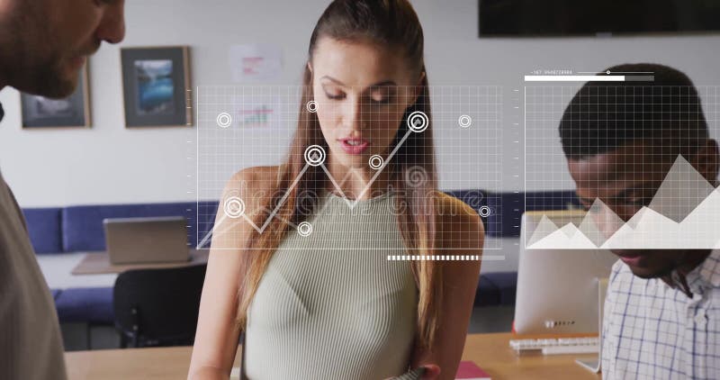 Image of Data Processing and Diagrams Over Diverse Business People at ...