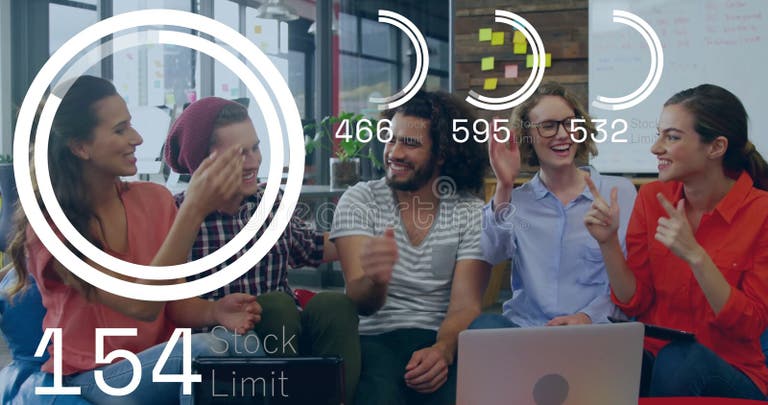 Image of Data Processing and Diagrams Over Diverse Colleagues Clapping ...