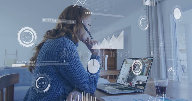 Image of Data Processing and Diagrams Over Diverse Colleagues Having ...