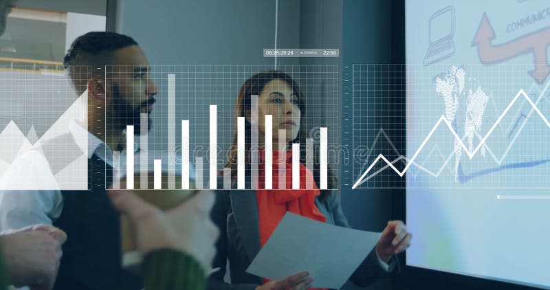 Image of Data Processing and Diagrams Over Diverse Colleagues Talking ...