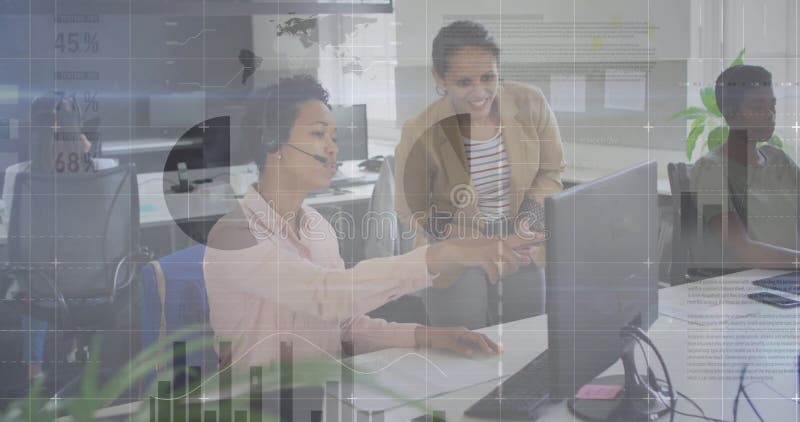 Image of Data Processing and Diagrams Over Diverse Colleagues Talking ...