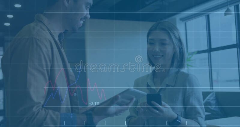 Image of Data Processing and Diagrams Over Diverse Colleagues Talking ...