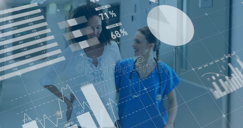 Image of Data Processing and Diagrams Over Diverse Female Doctor and ...