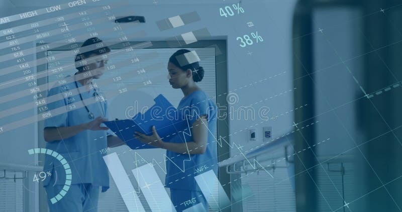 Image of Data Processing and Diagrams Over Diverse Female Doctors ...