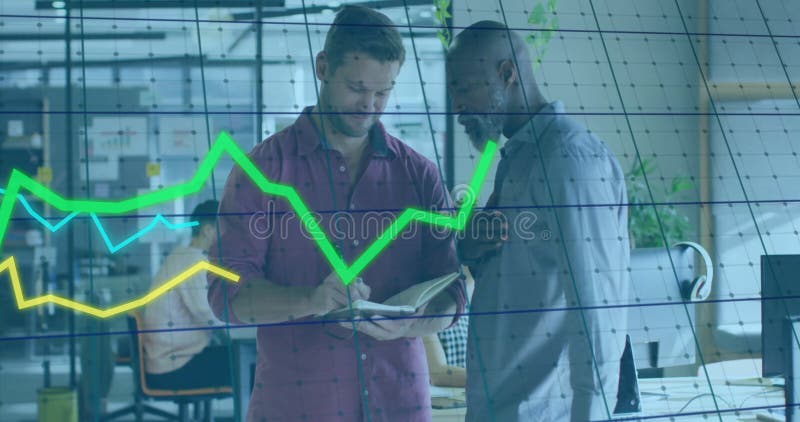Image of Data Processing and Diagrams Over Diverse Male Colleagues ...