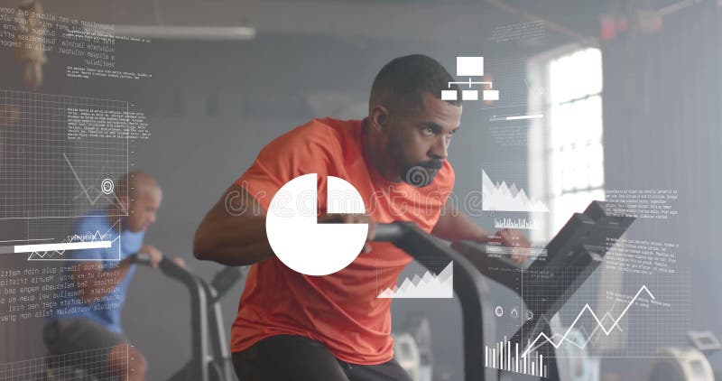 Image of Data Processing and Diagrams Over Diverse Men Exercising with ...