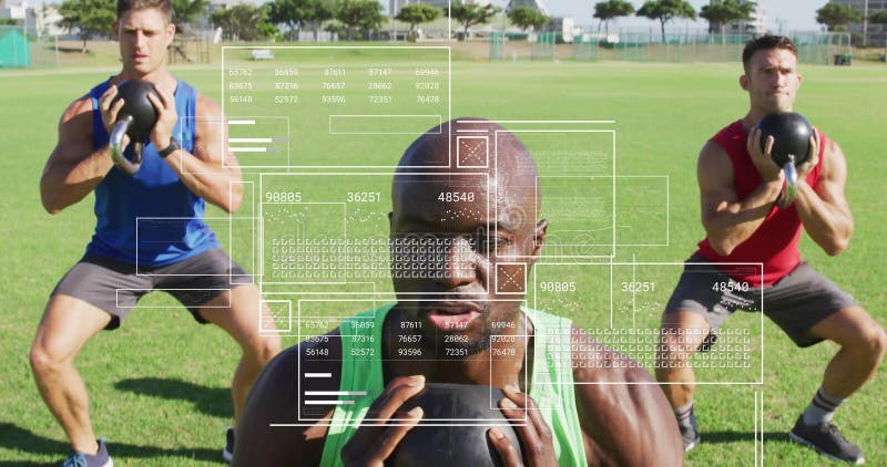 Image of Data Processing and Diagrams Over Diverse Men Exercising at ...