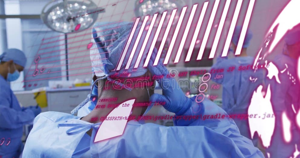 Image of Data Processing and Diagrams Over Diverse Surgeons Wearing ...