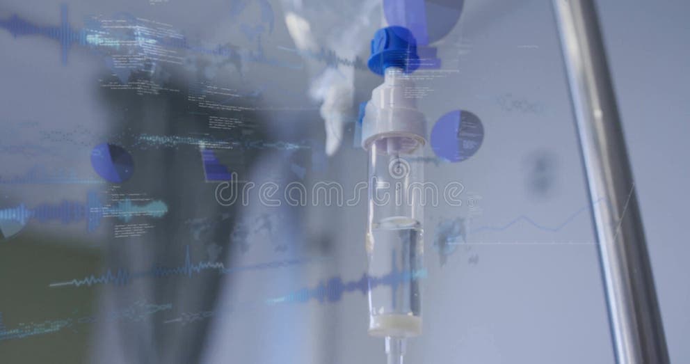 Image of Data Processing and Diagrams Over Drip in Hospital Stock Image ...