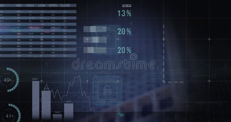 Image of Data Processing and Diagrams Over Padlock and Key Stock Image ...
