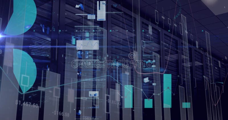 Image of Data Processing and Diagrams Over Server Room Stock Photo ...