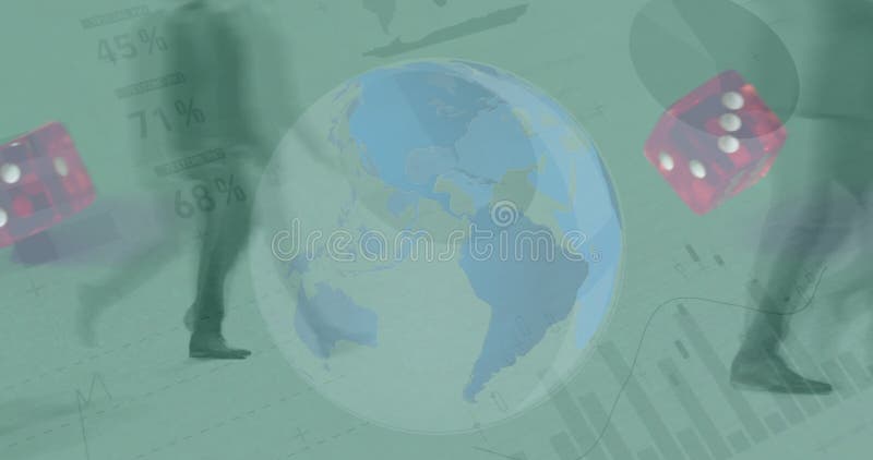 Image of Data Processing and Dice Over Time-lapse of People Walking on ...