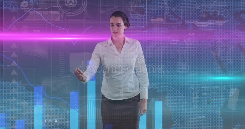 Image of Data Processing and Digital Human Over Caucasian Female Student Stock Illustration ...