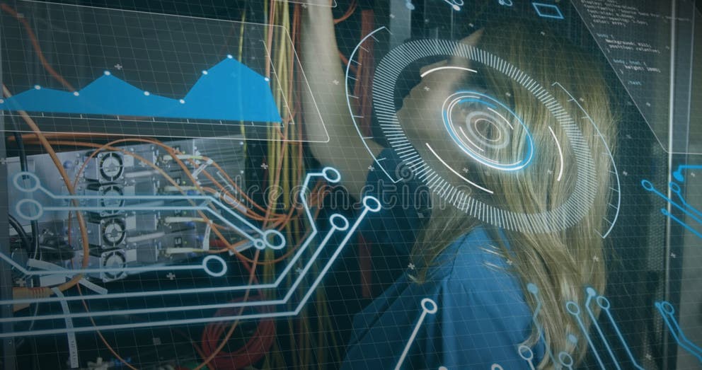 Image of Data Processing on Digital Screen Over Caucasian Woman ...