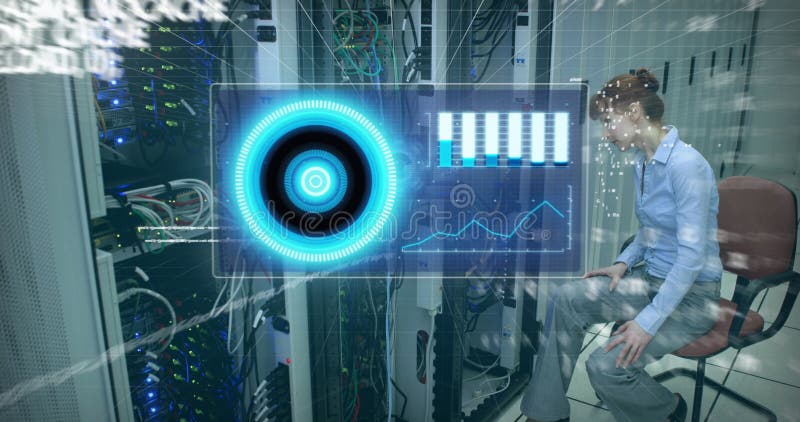 Image of Data Processing on Digital Screen Over Caucasian Woman ...