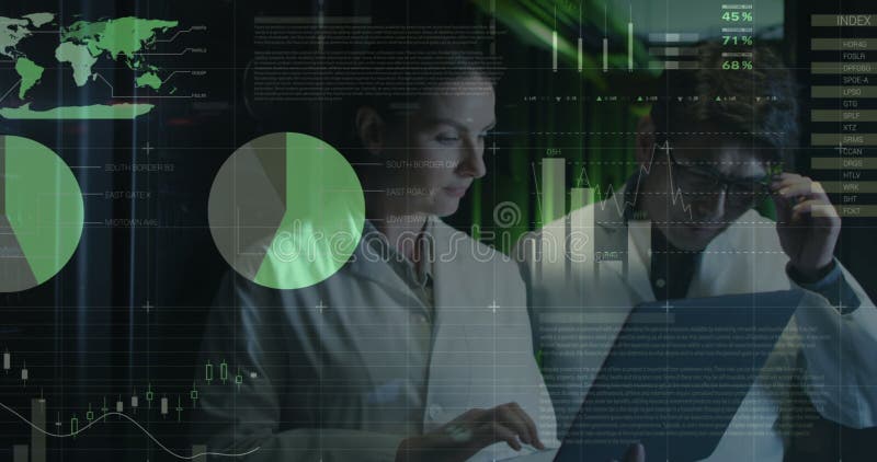 Image of Data Processing, Diverse Male and Female it Engineers with Laptop by Computer Servers ...