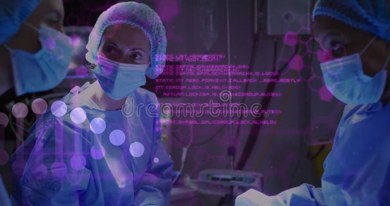 Image of Data Processing and Dna Strand Over Diverse Surgeons in ...